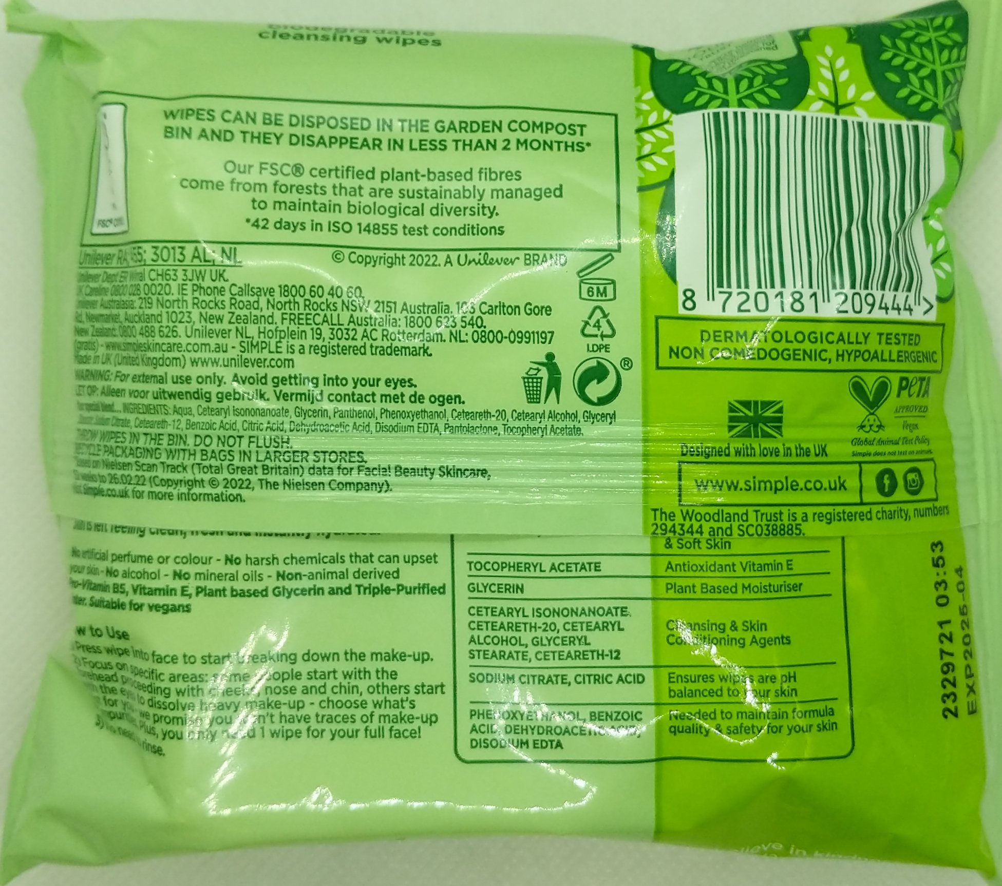 SIMPLE WIPES BIODEGRADABLE CLEANSING 6 X 25S